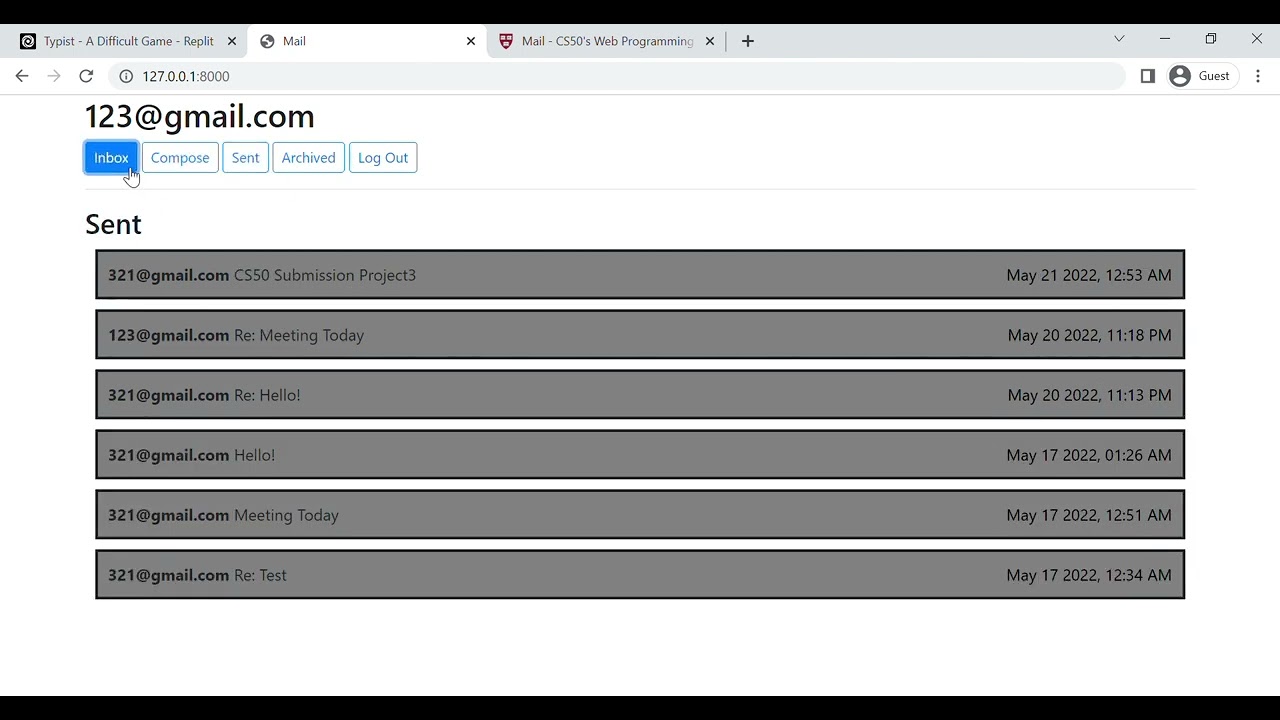 CS50 Web Programming with Python and Javascript Project 3 Submission - Mail
