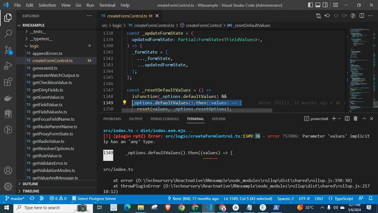 error TS7006: Parameter 'values' implicitly has an 'any' type typescript react native reactjs solved