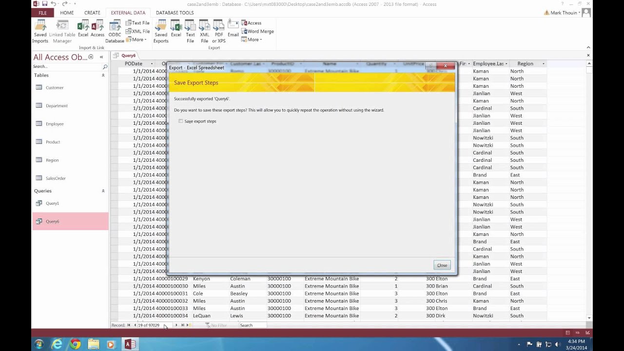 Access Case Part 6 - Exporting a Query to Excel