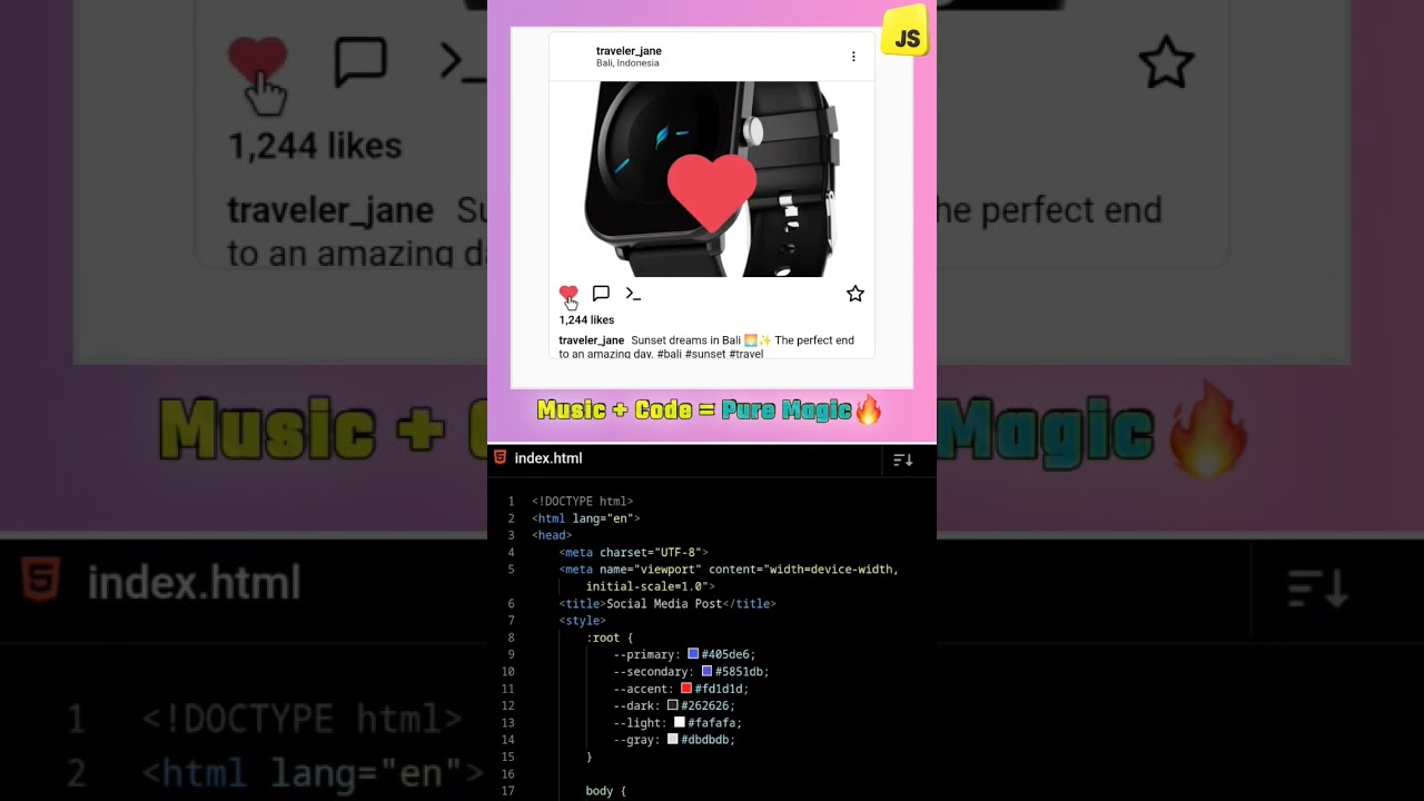 🚀 Build an Instagram-LIKE Post Card with HTML, CSS & JS in SECONDS! #Shorts #devziaul
