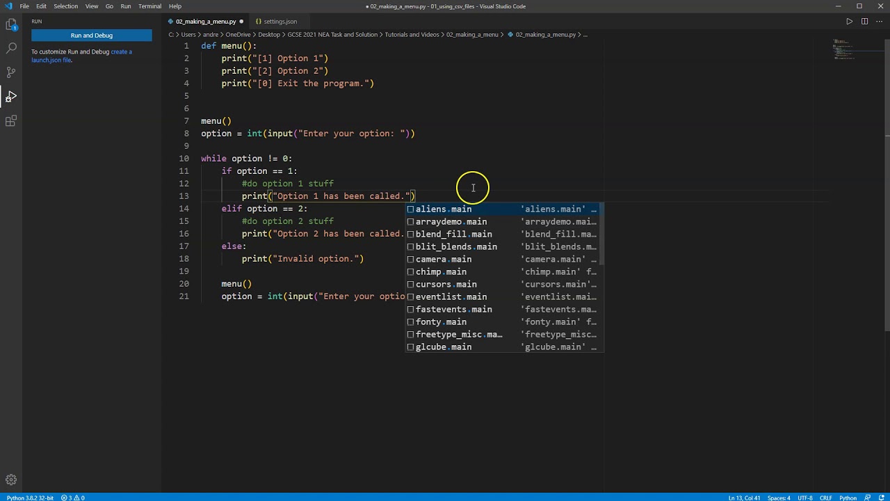 Making a menu in Python