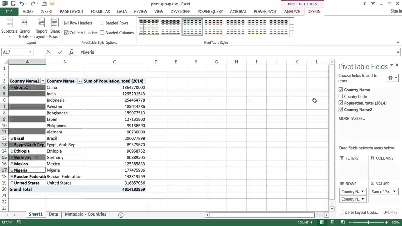 Group Items in a Pivot Table