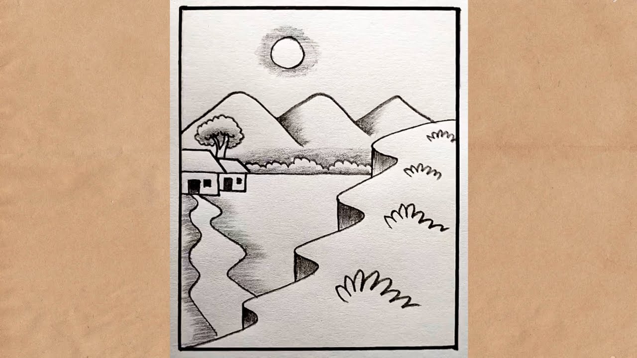 How to Draw a simple Landscape - Easy Pencil Drawing