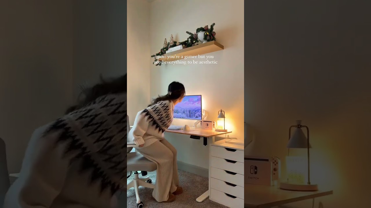 the perfect cozy desk set up #christmasdecor #cozyvibes #cozygaming #wfhsetup