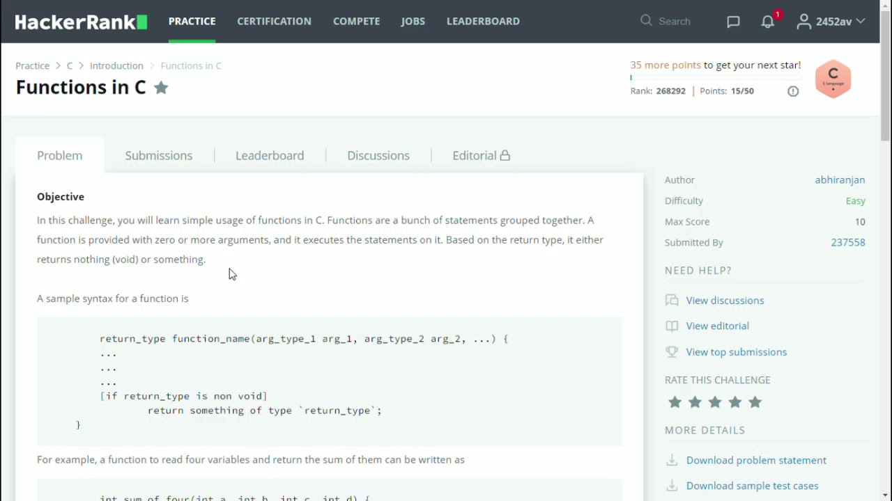 4 : Functions in C | Hackerrank C Solutions  | #shauryacoder