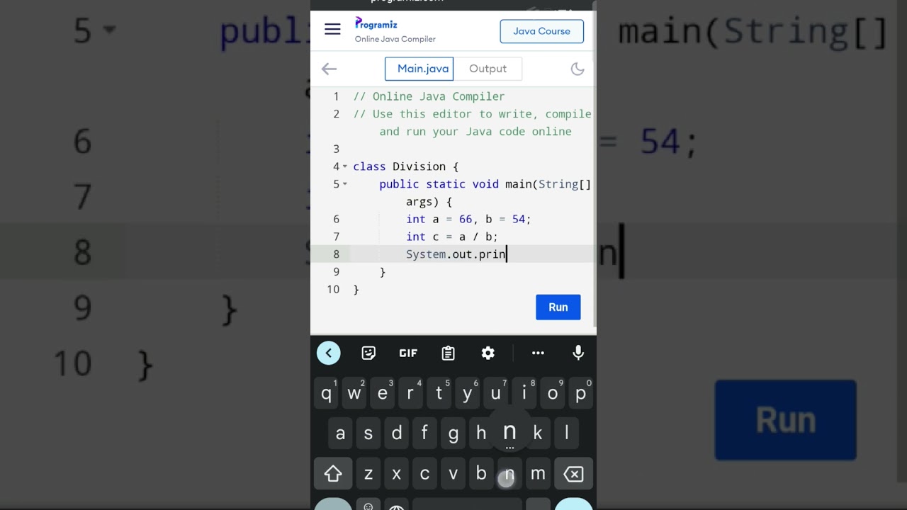 Division Program of Integer in Java | #shorts #computers #java #integers #division #javacoding