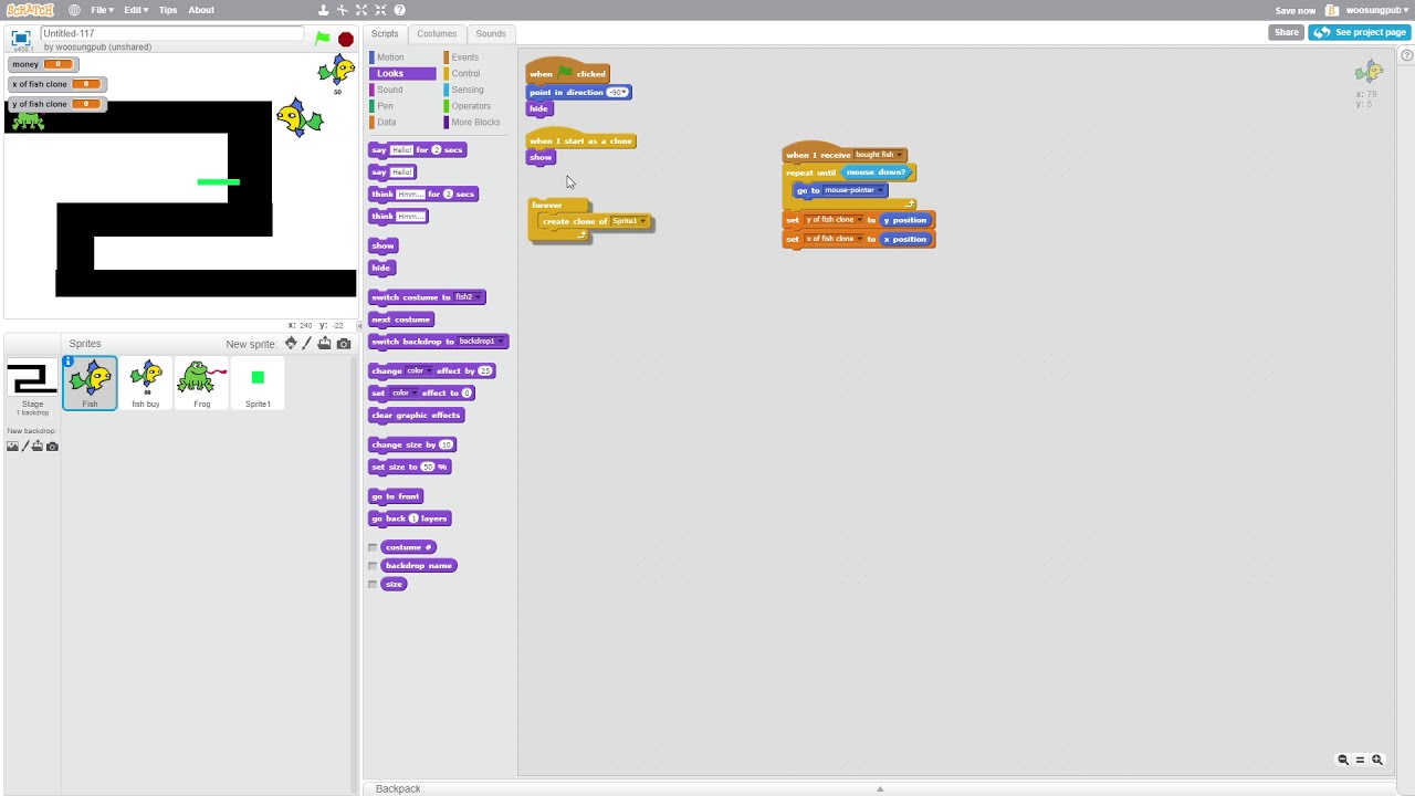 scratch for beginners 7 (game using clone, variables, touching, broadcast)