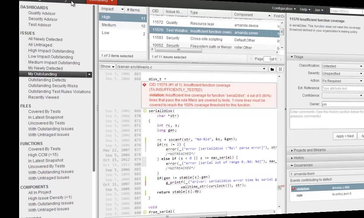 Coverity Test Advisor Demo