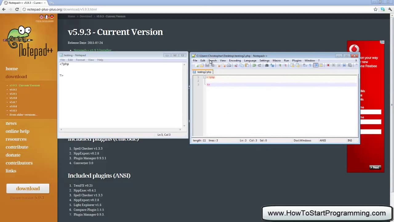 PHP Tutorial 3   Installing Notepad   PHP For Beginners1