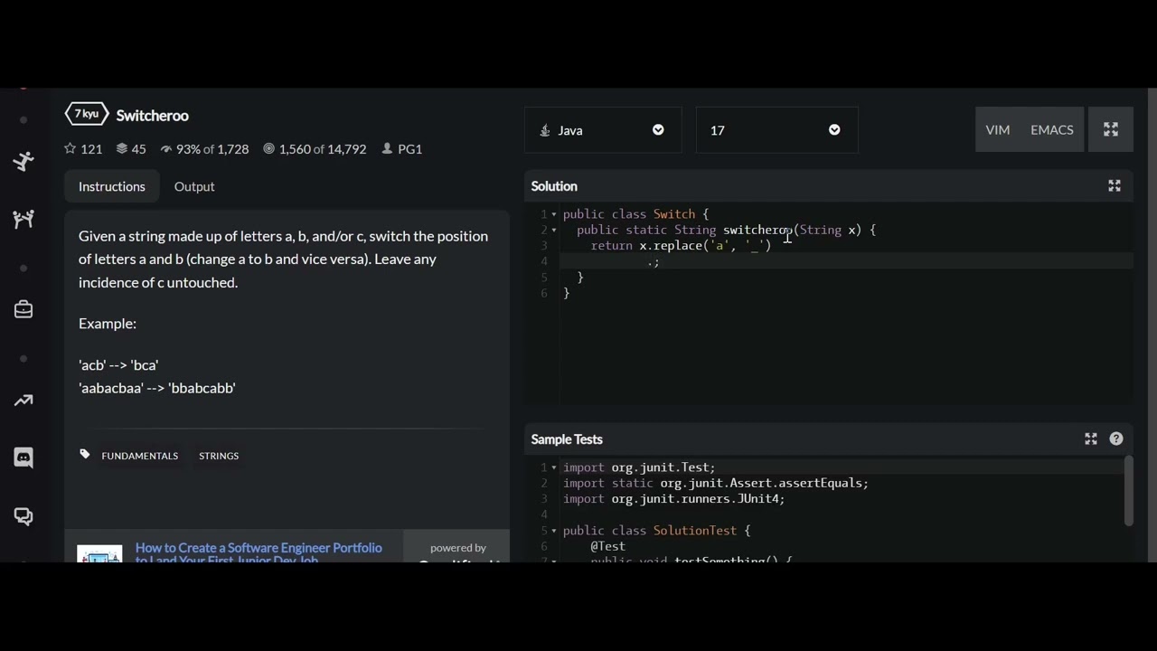 Switcheroo - Codewars - 7 Kyu (JAVA)