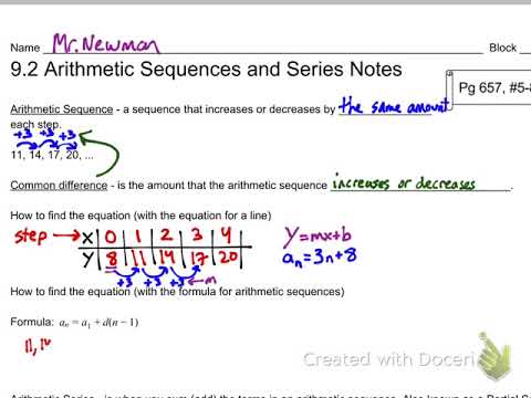 9.2 Arithmetic Sequence and Series Notes