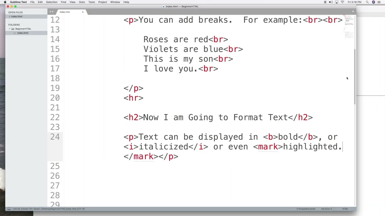 Exercise 2 - Formatting Text with HTML - HTML: A Beginner's Course #html #css