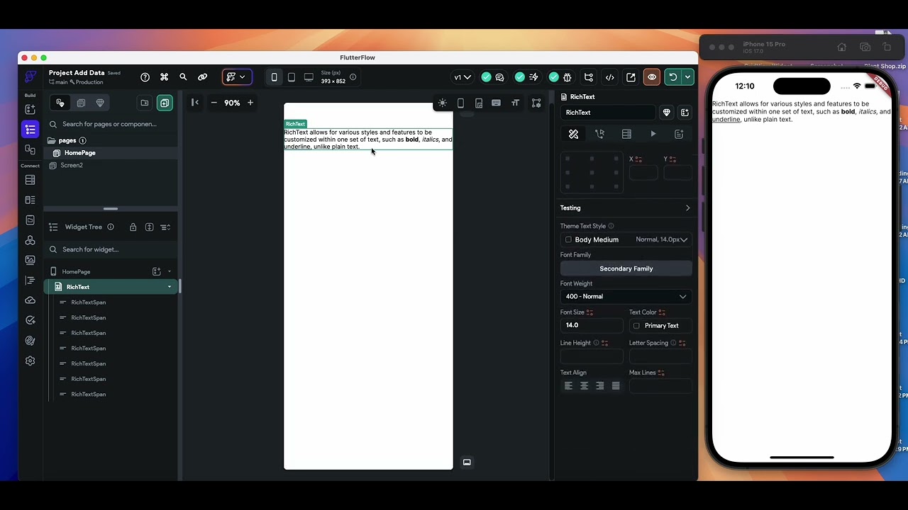 FlutterFlow RichText Widget Tutorial | Mixed Styling, Links, and Advanced Text Formatting