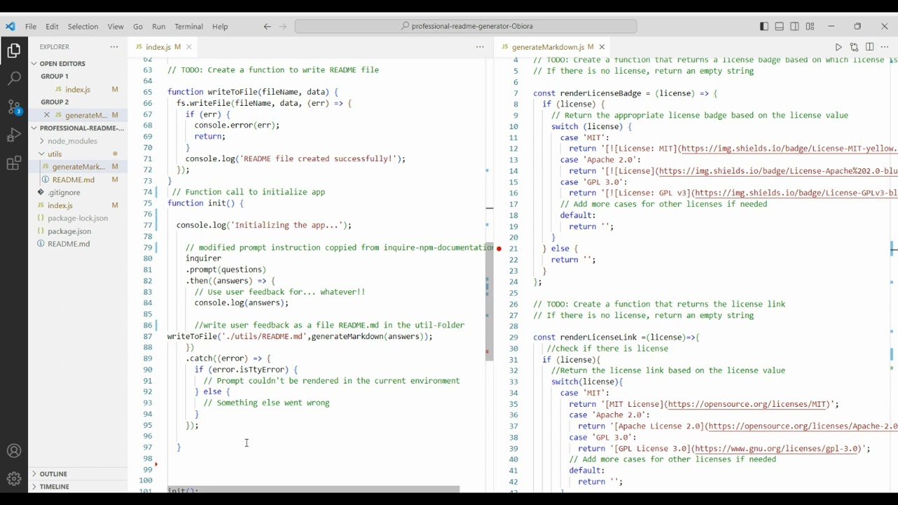 README Generator with Node js and inquirer