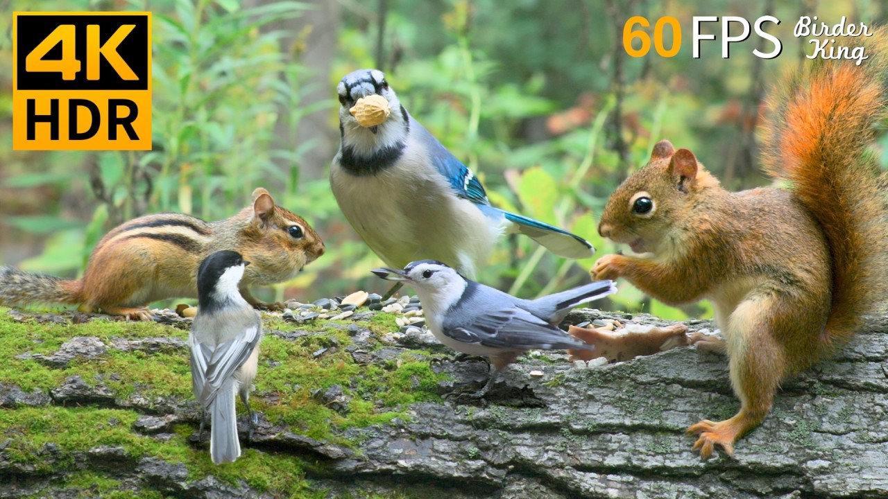 Cat TV 😻🐦 Simply Cute Birds and Squirrels (and Chipmunks) 🐿 Cat Games 4K HDR
