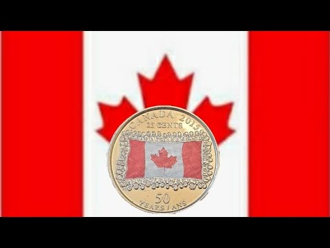 Canada 2015 25 Cents Coin Canadian Flag Coloured