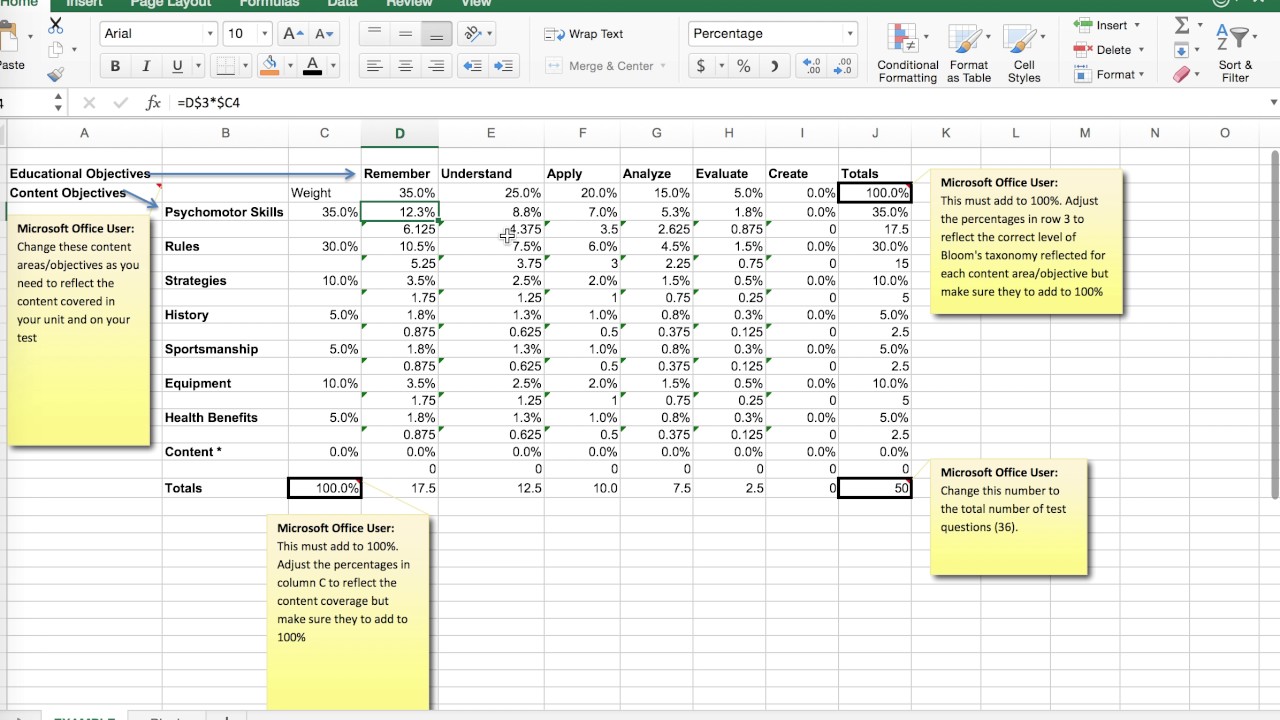 Table of Specifications Video