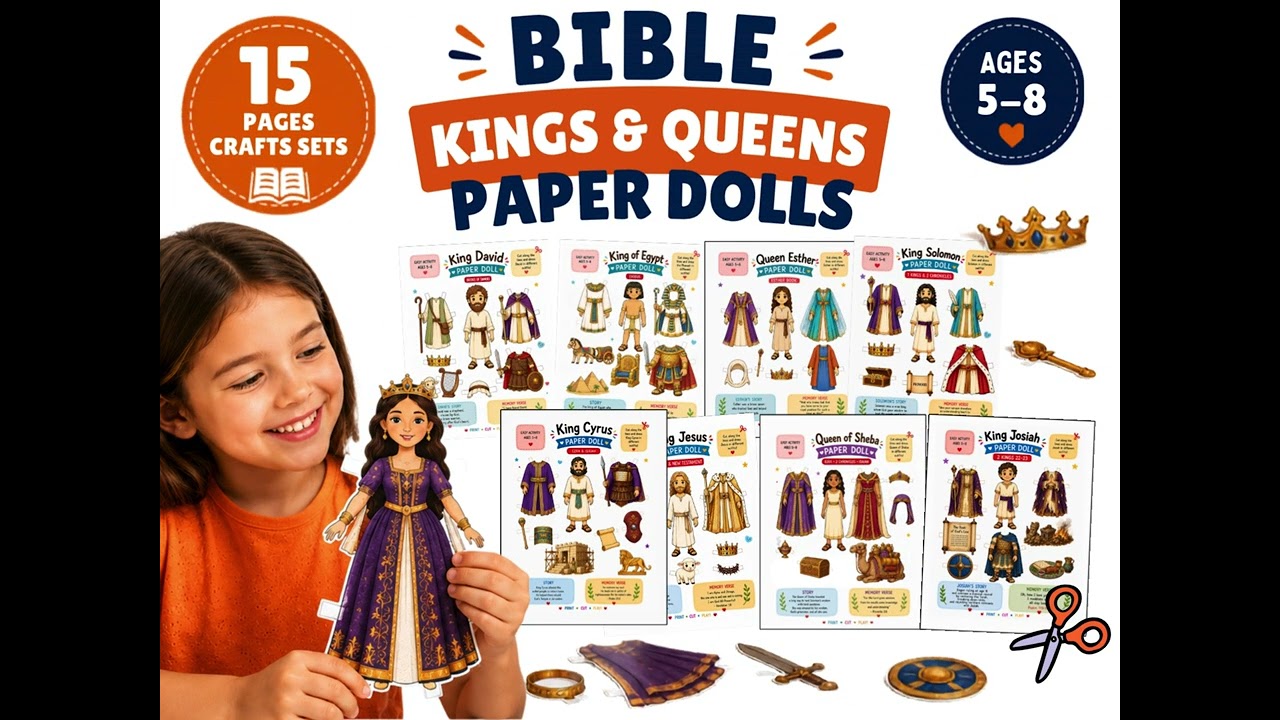 👑✂️Bible Kings & Queens Paper Dolls | Printable Bible Activities for Kids Ages 5–8