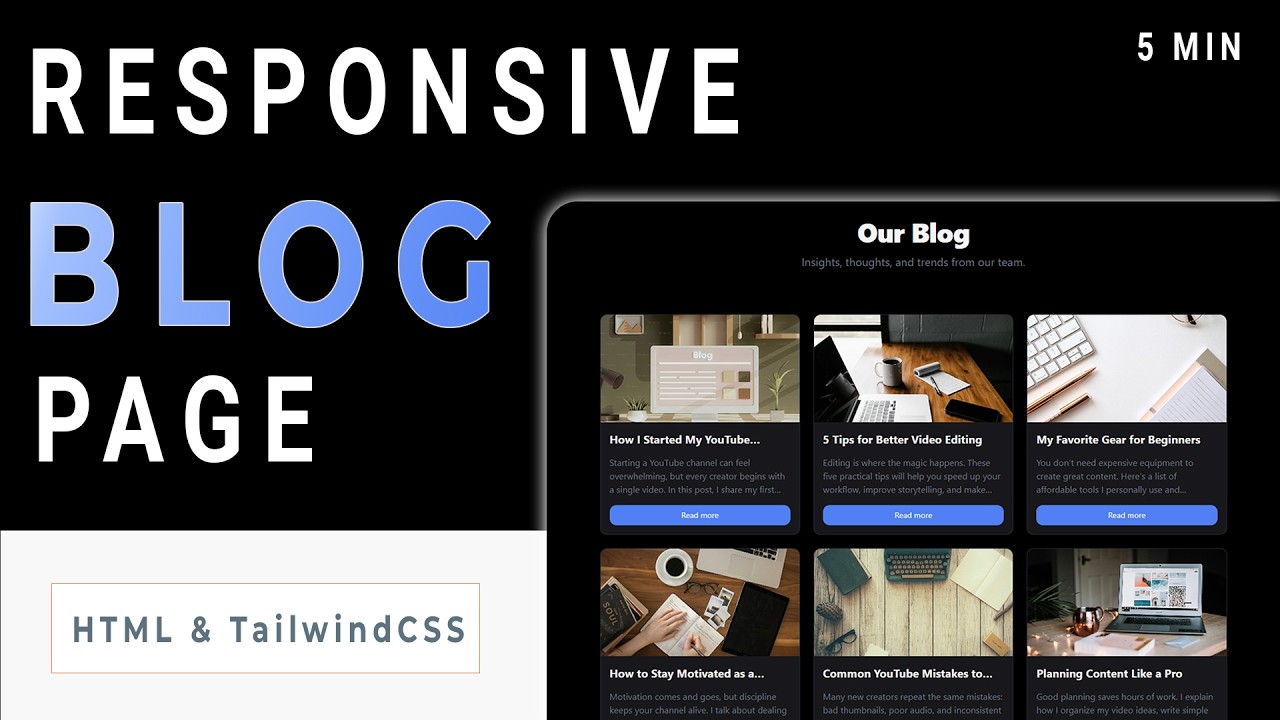 Build a Responsive Blog page with HTML & Tailwind CSS