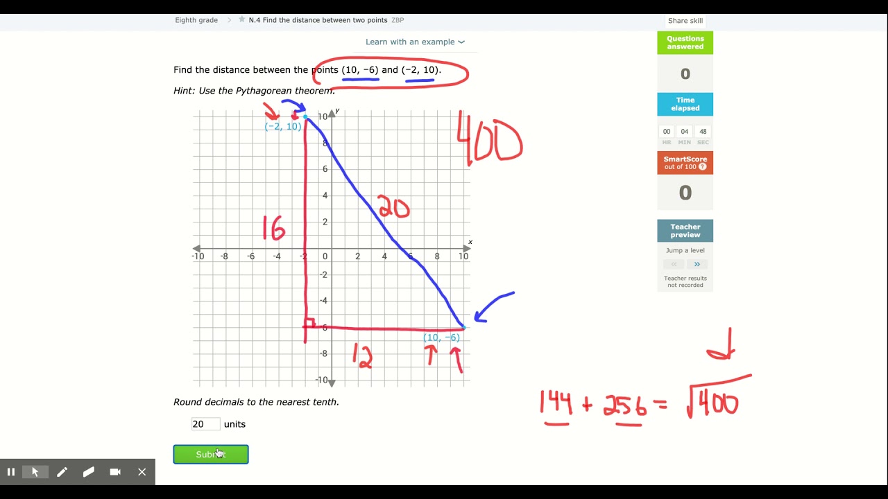 IXL | Find the distance between two points | 8th grade math