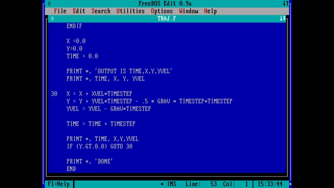 Fortran 77 programming in FreeDOS