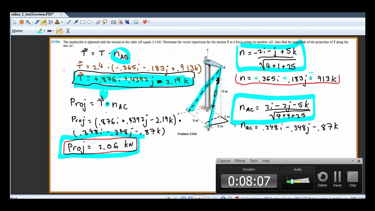 Statics - 3D Force Systems - Projections and force vectors