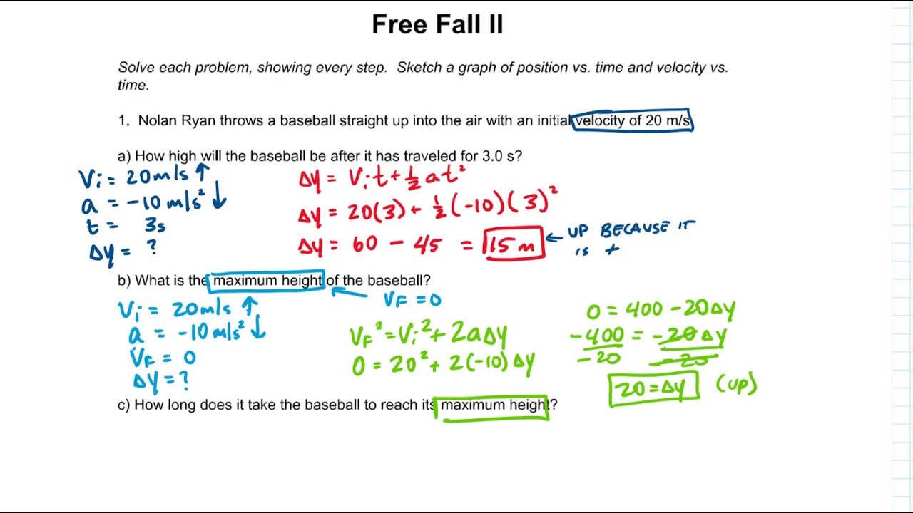 Physics 1 Free Fall 2 Solutions