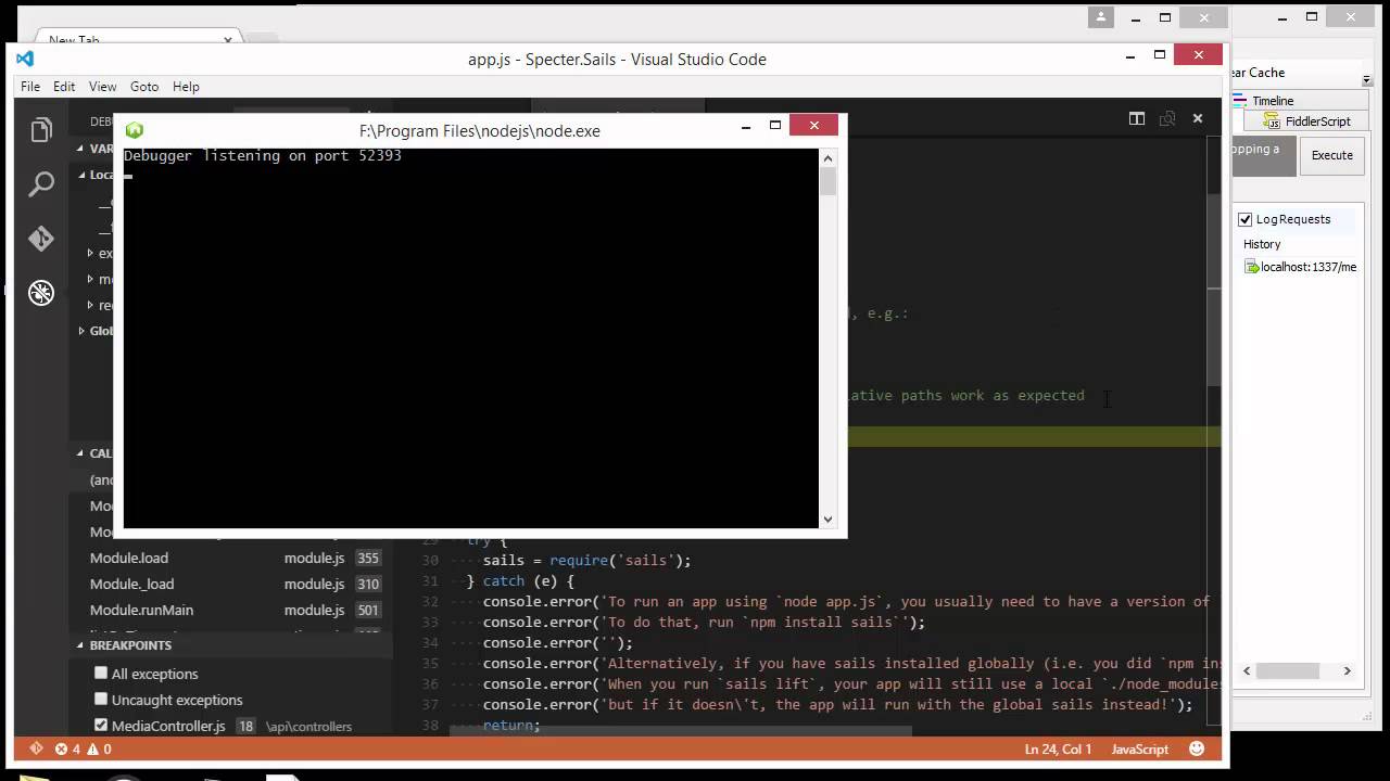 Debugging a Node.js Sails app with Visual Studio Code