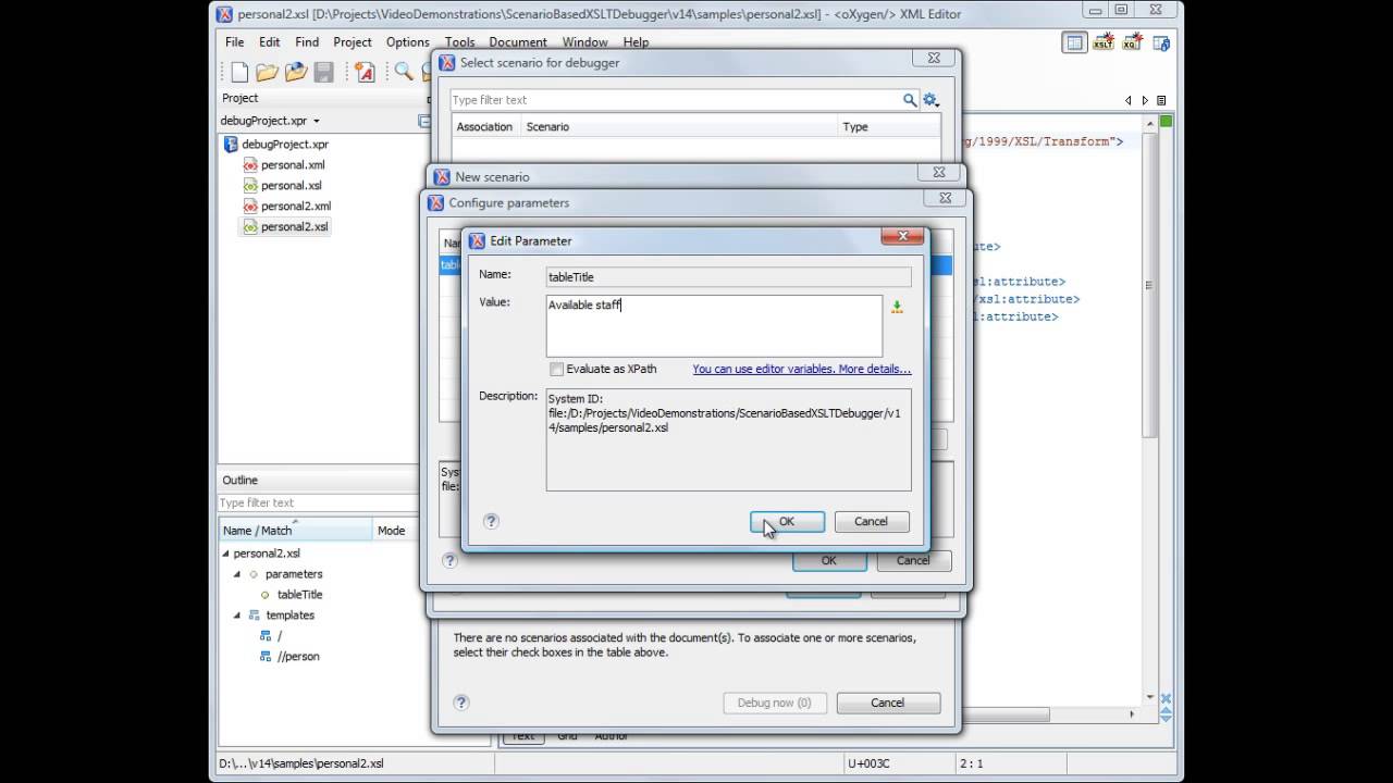 oXygen XML Editor - Scenario Based XSLT Debugging Session