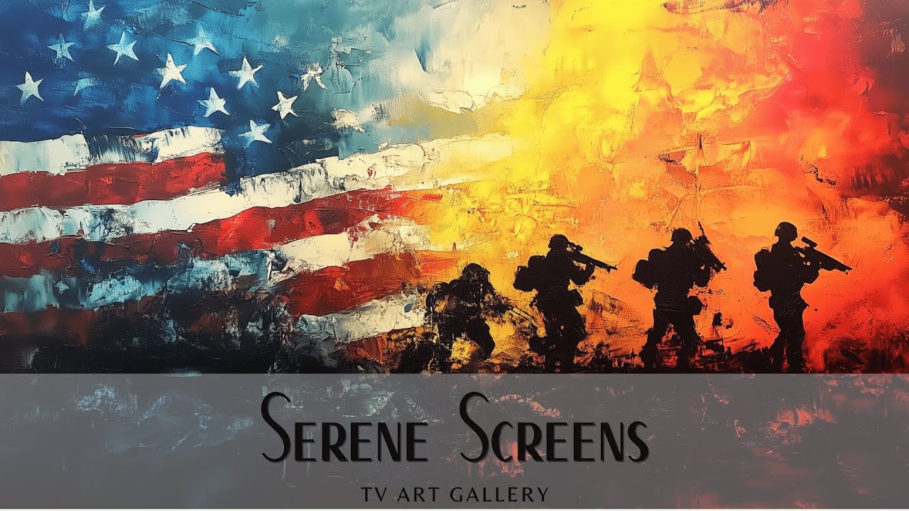Memorial Day American Flag & Troops - TV Art Display, Screensaver, Background, Wallpaper - Still