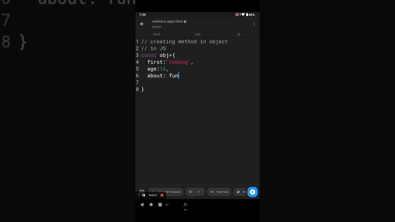 method in object in JavaScript #youtube #programming #shorts #js #javascript