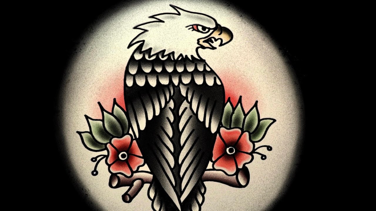 How to Draw a Step by Step Old School Tattoo Flash EAGLE Sailor Jerry Design - Coloring Book Page