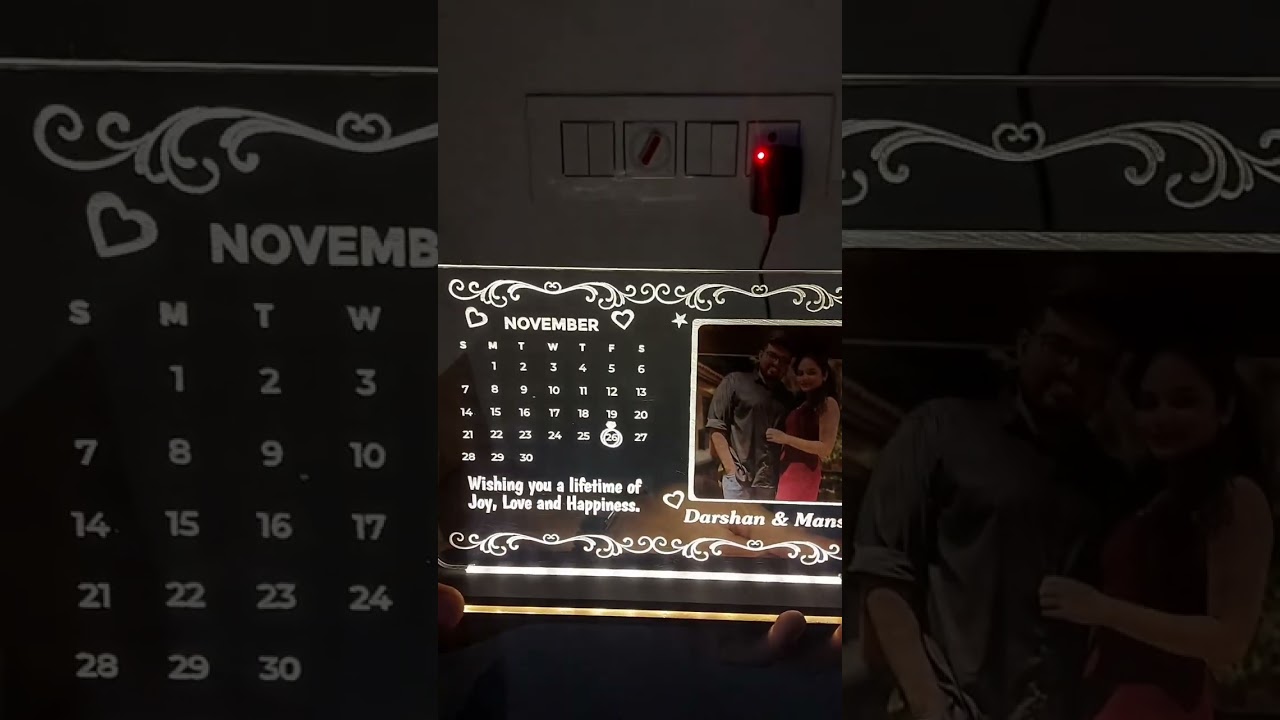 LED Calender Couple Lamp / Wedding Gift / Personalized / Acrylic Lamp