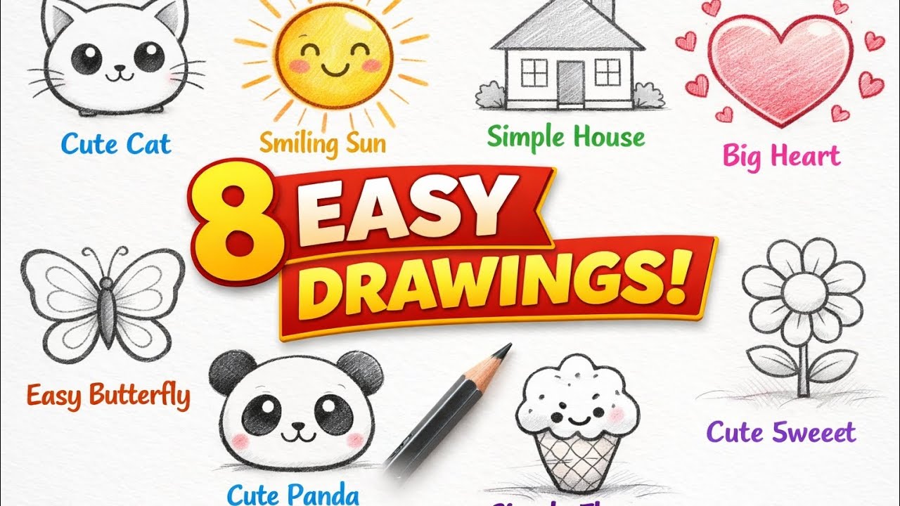 8 Simple Drawing Ideas for Beginners | Easy Pencil Sketches