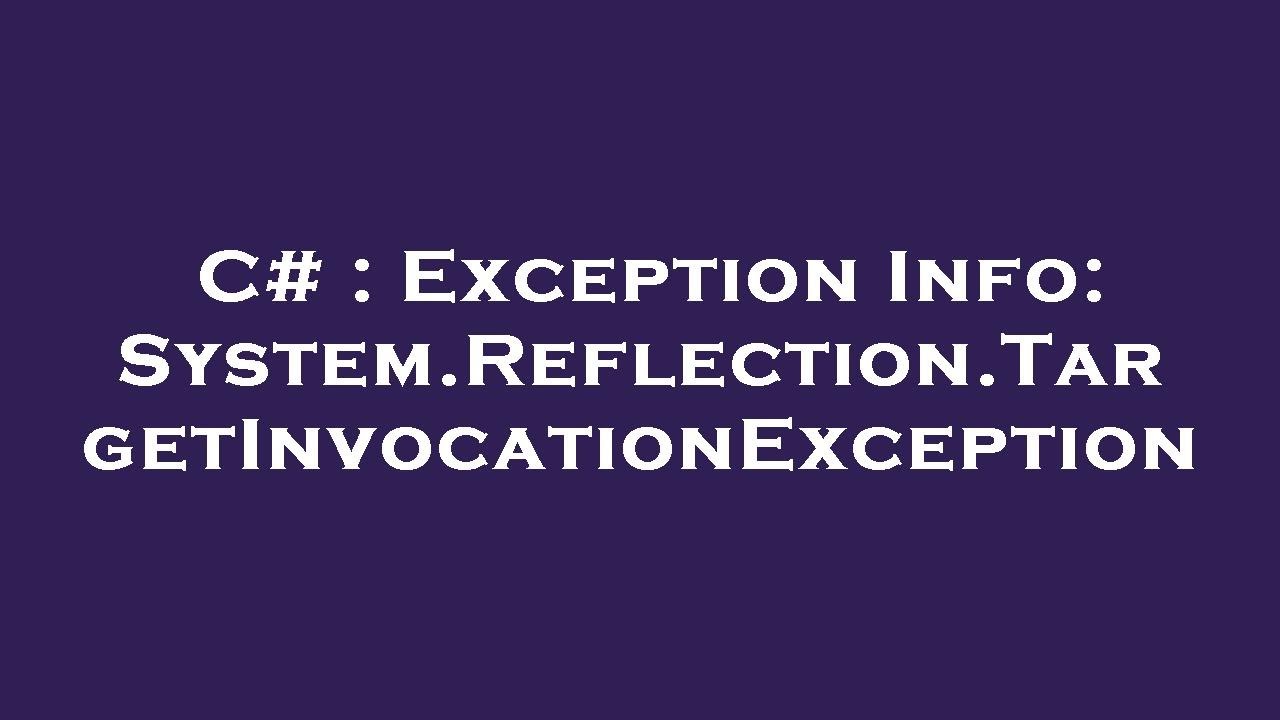 C# : Exception Info: System.Reflection.TargetInvocationException