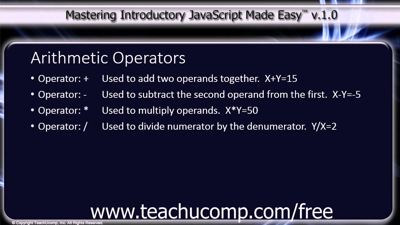 JavaScript Training Tutorial Arithmetic Operators
