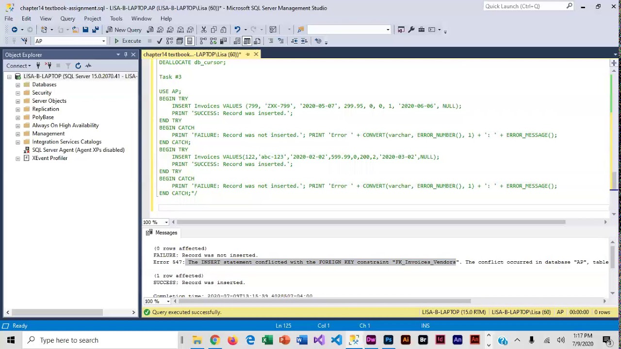 task3 sql using try catch