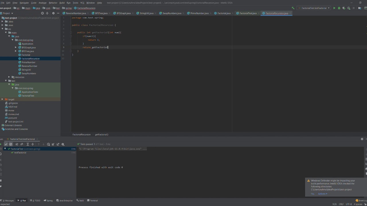 Java Factorial of a number with recursion Coding interview question answer