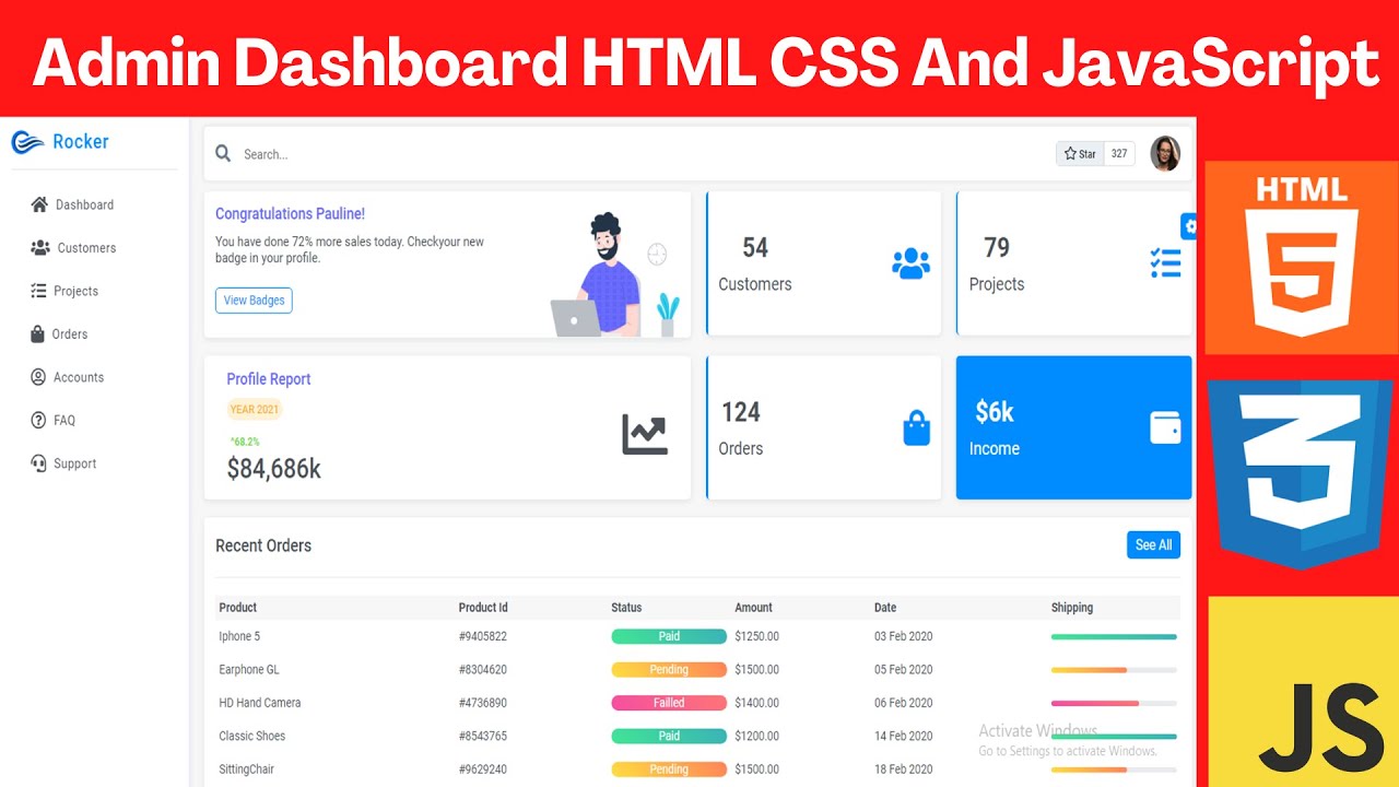 Responsive Admin Dashboard Using HTML CSS And JavaScript - Part 4
