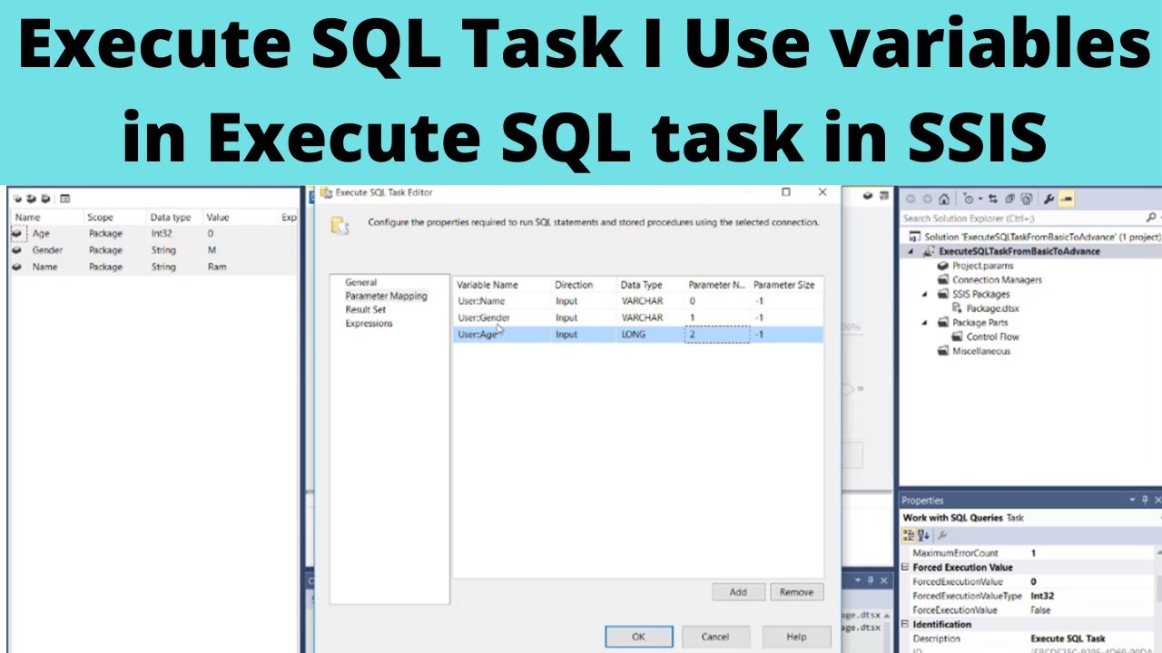 15 Execute SQL Task in SSIS | Use variables in Execute SQL task in SSIS