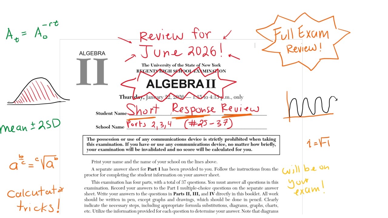 NEW! January 2026 Algebra 2 (II) Regents Review | FULL SHORT RESPONSE REVIEW (Part 2,3,4 #25-37)
