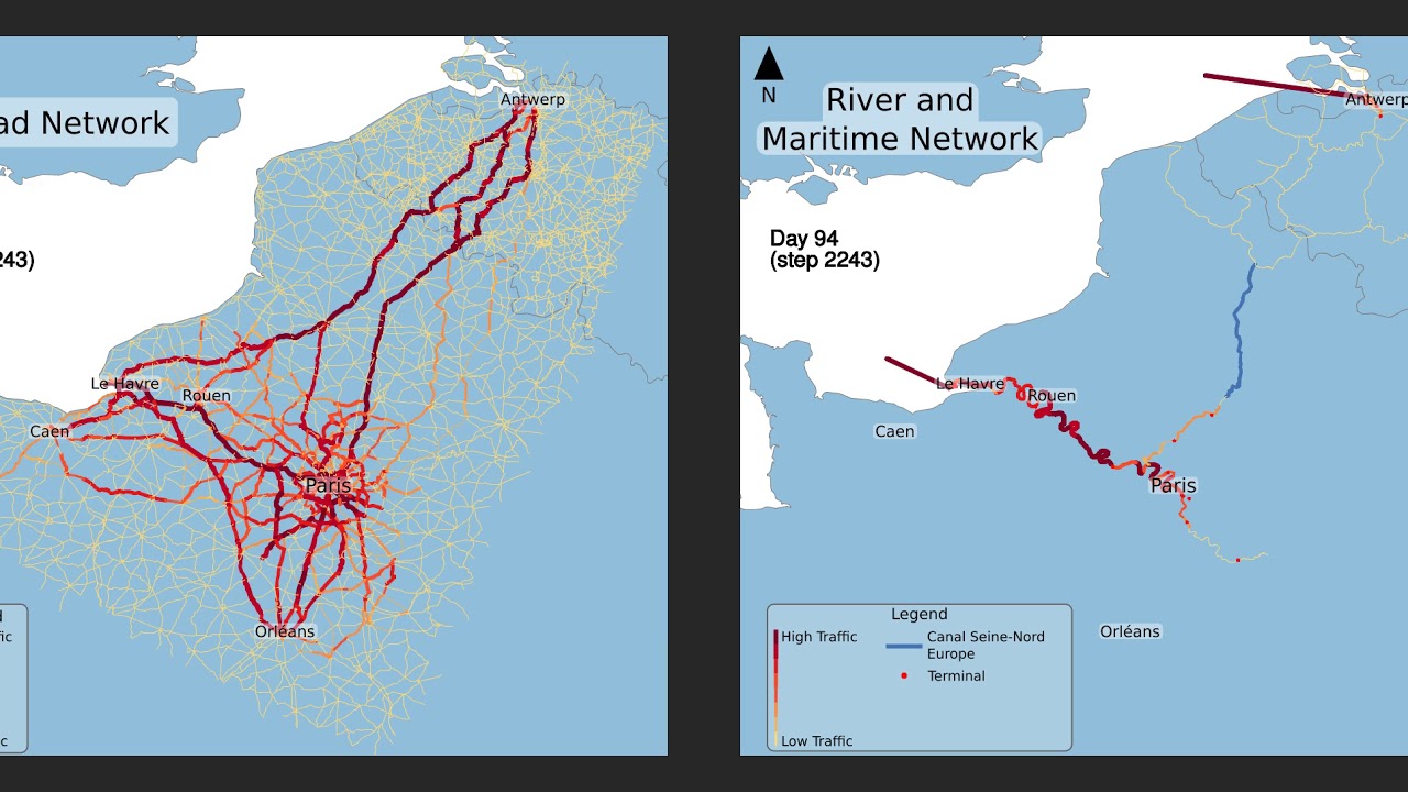 Freight Simulation in a Dynamic Multi-Modal transportation Network