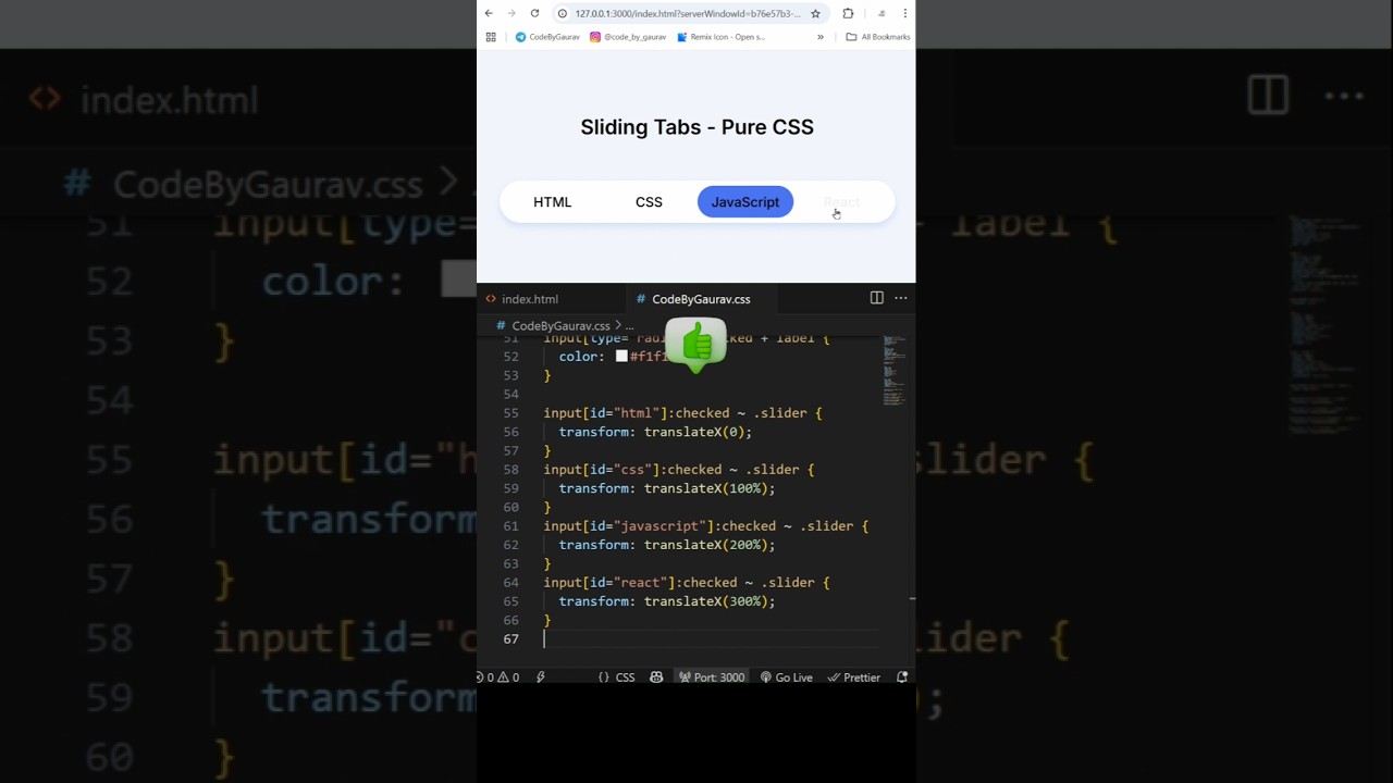 🔄 Sliding Tabs UI using HTML, CSS #webdevelopment #codebygaurav #htmlcss #shorts