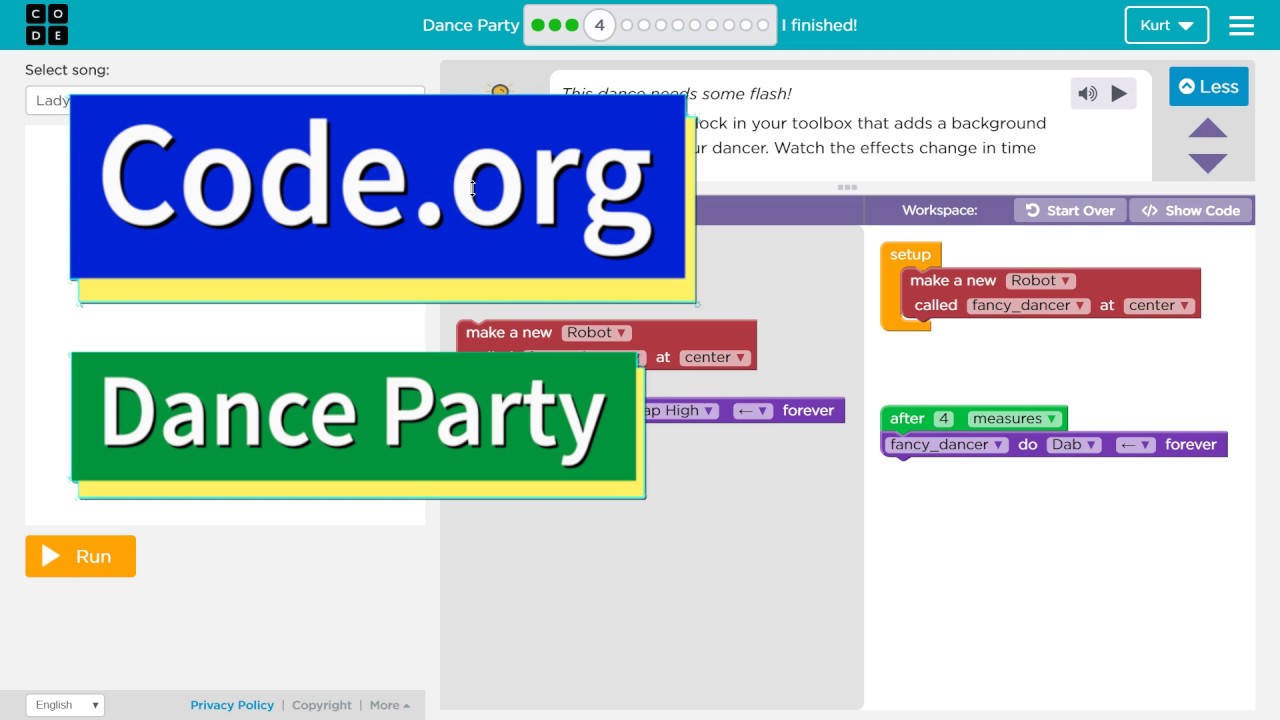 Dance Party Puzzle 4 - Code.org Tutorial with Answers