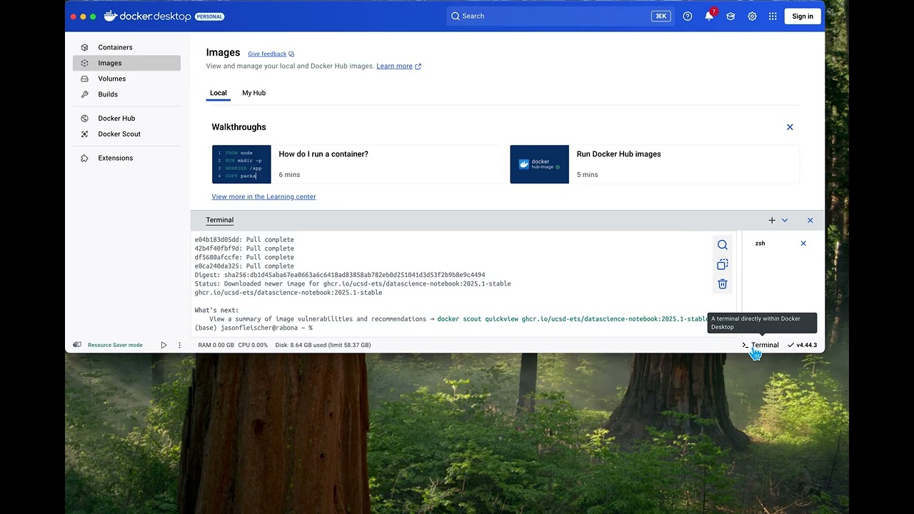 Using docker to run a UCSD DataHub container