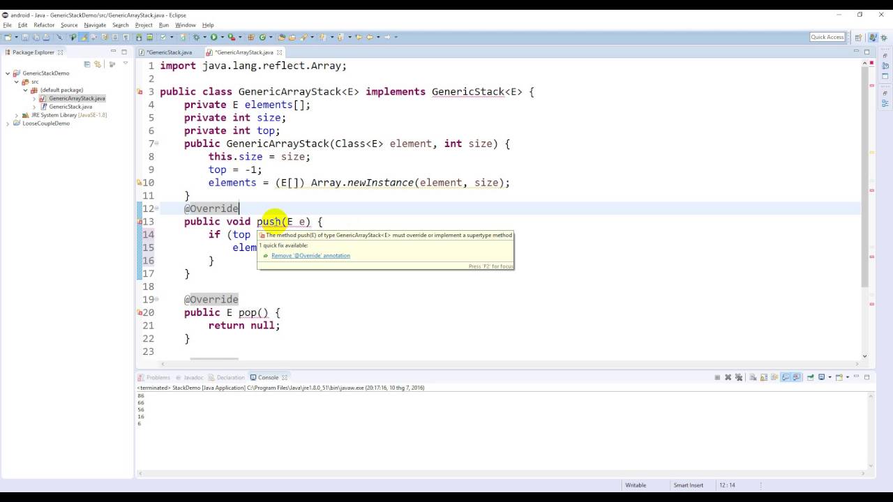 Generic Stack Using Array in Java