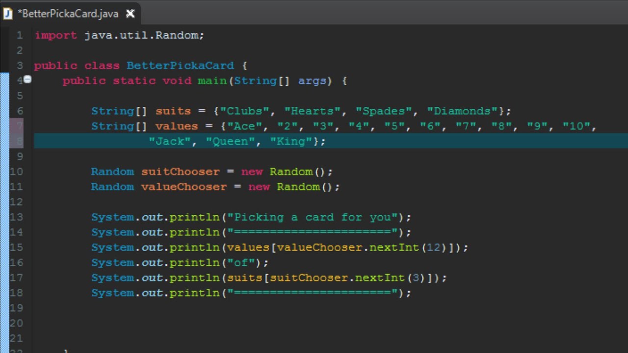 Beginner Java Tutorial - Random Number Generator - Part 8 (Pick a Card Program)