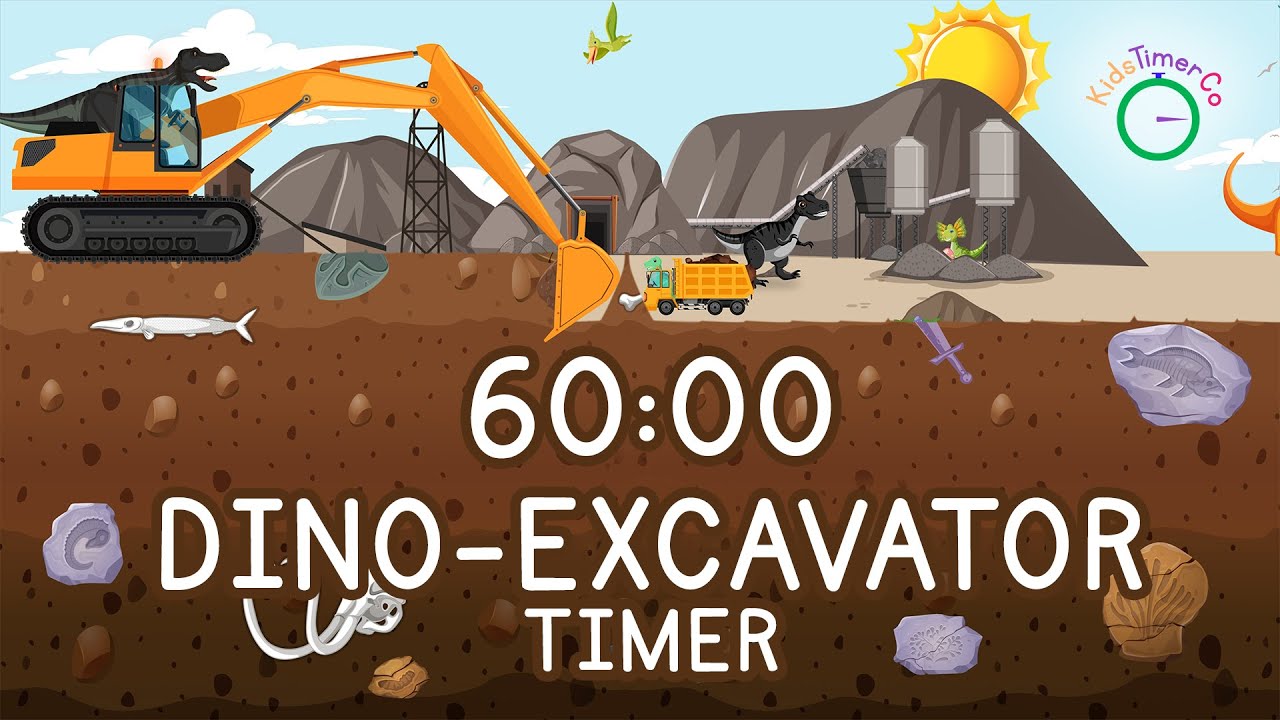 60 Minute Dinosaur Excavator Adventure! Visual Timer for Kids