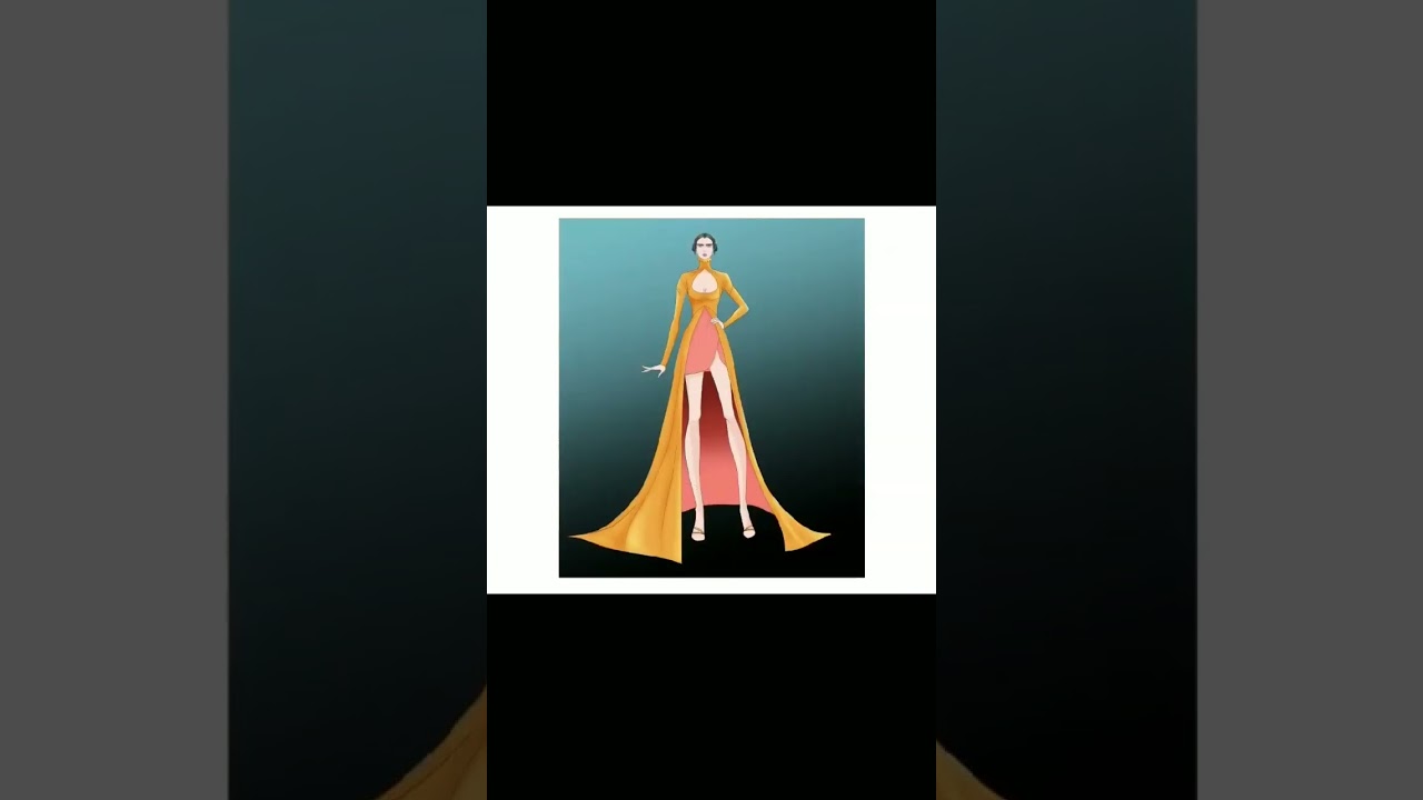 ILUSTRACION DE FIGURIN - Vestido Rojo y Dorado