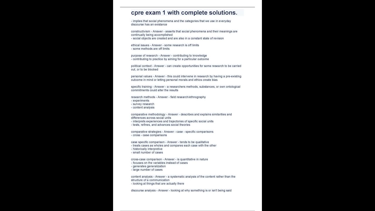 cpre exam 1 with complete solutions pdf